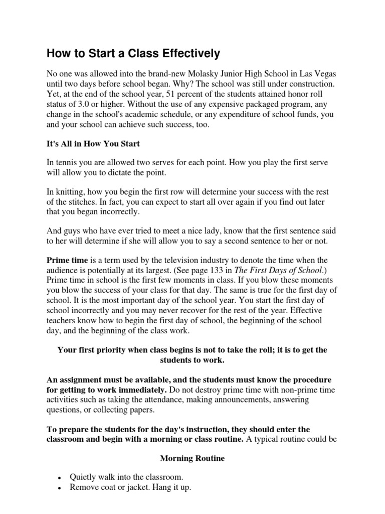 How To Start A Class Effectively | PDF | Homework | Teachers