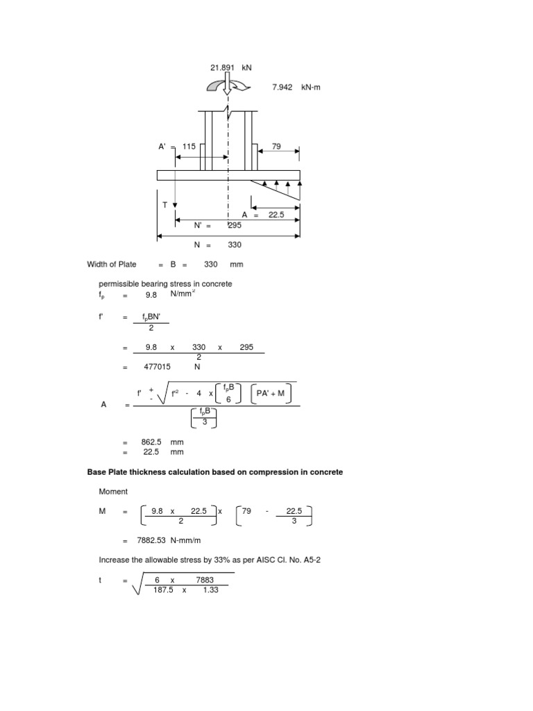 Base Plate Thickness Calculation Based On Compression in Concrete | PDF