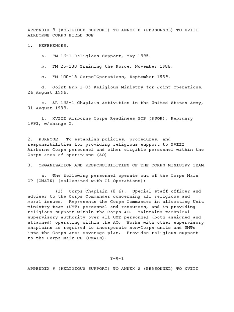 Annex S-App 9 Religious Support | PDF | Non Commissioned Officer | Corps