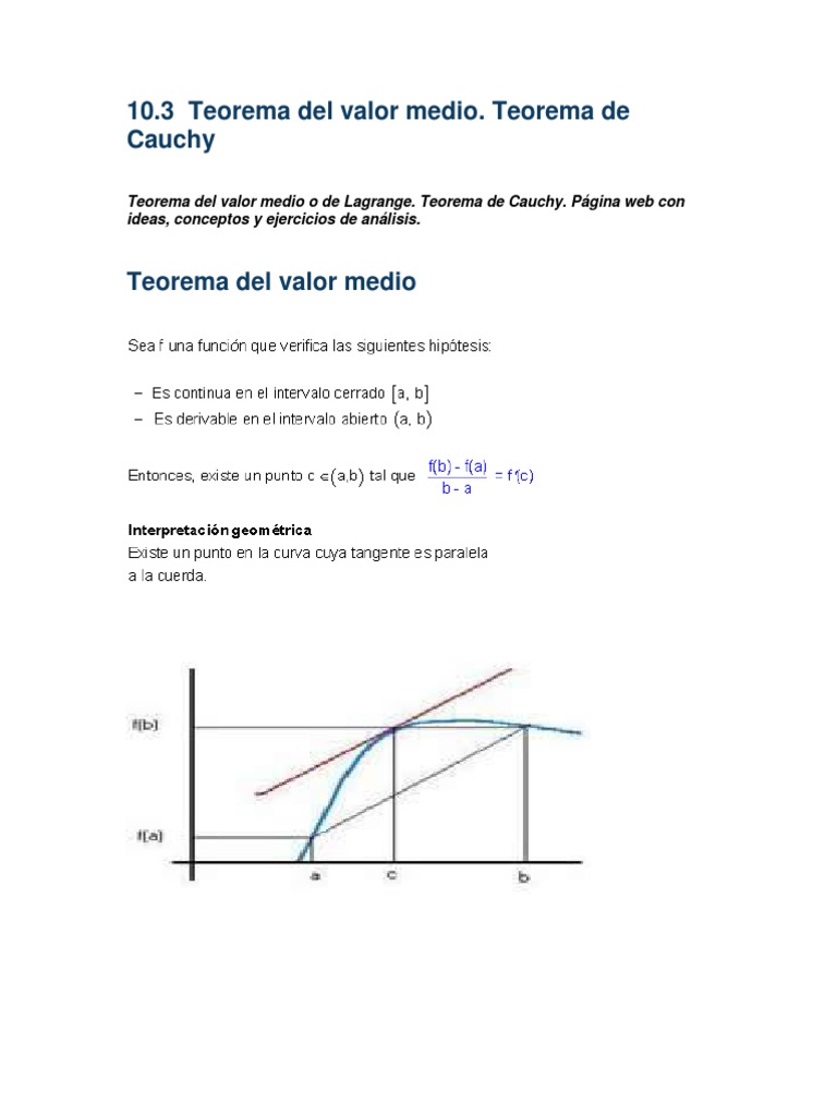 10.3 Teorema del valor medio. Teorema de Cauchy