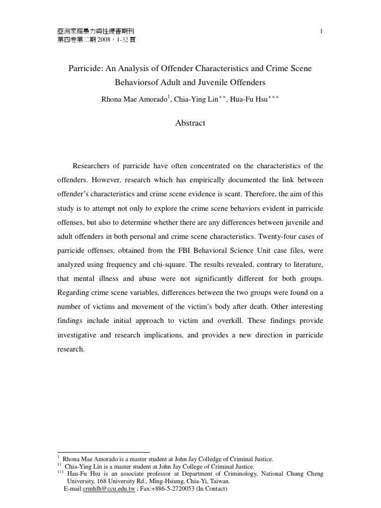 Parricide - An Analysis of Offender Characteristics and Crime Scene ...