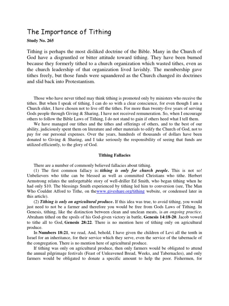 The Importance of Tithing by by Richard C. Nickels | PDF | Tithe | New ...
