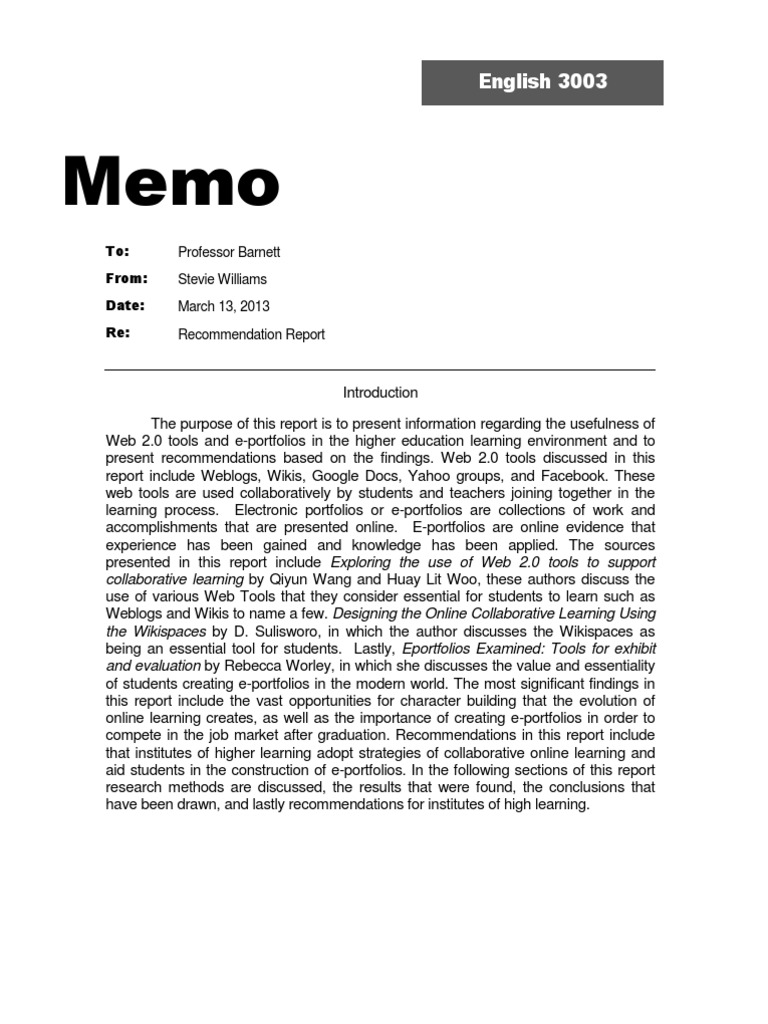 Recommendation Report | Educational Technology | Web 2.0