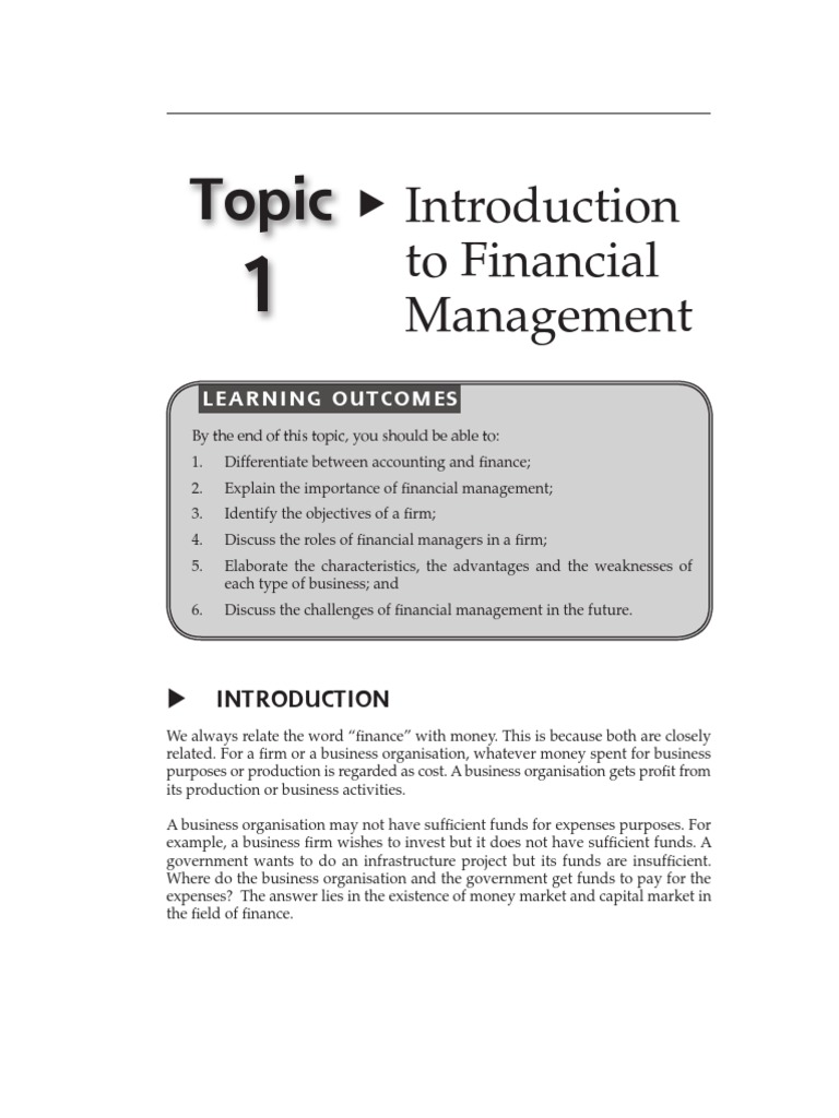 Topic 1 Introduction To Financial Management | PDF | Partnership | Sole ...