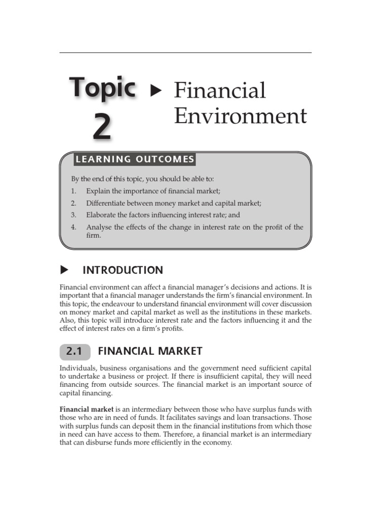 Topic 2 Financial Environment | PDF | Financial Markets | Interest