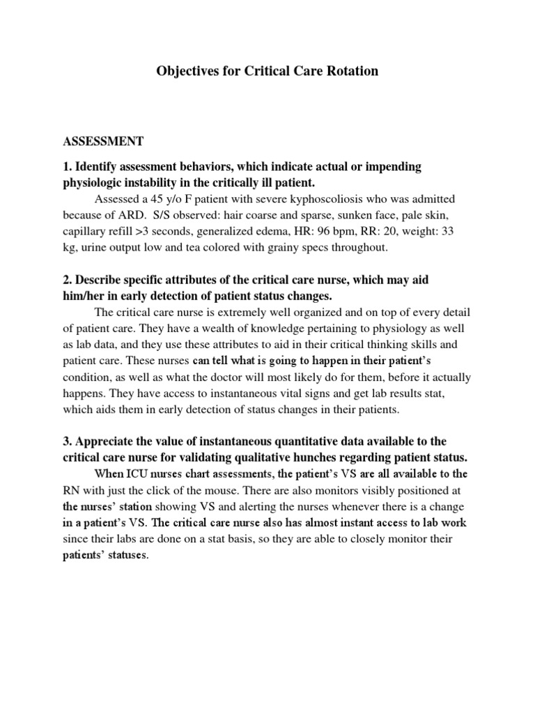 Objectives For Critical Care Rotation | PDF | Intensive Care Medicine ...