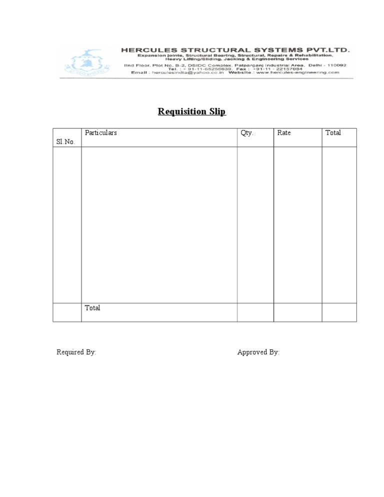 Requisition Slip Template for Orders | PDF