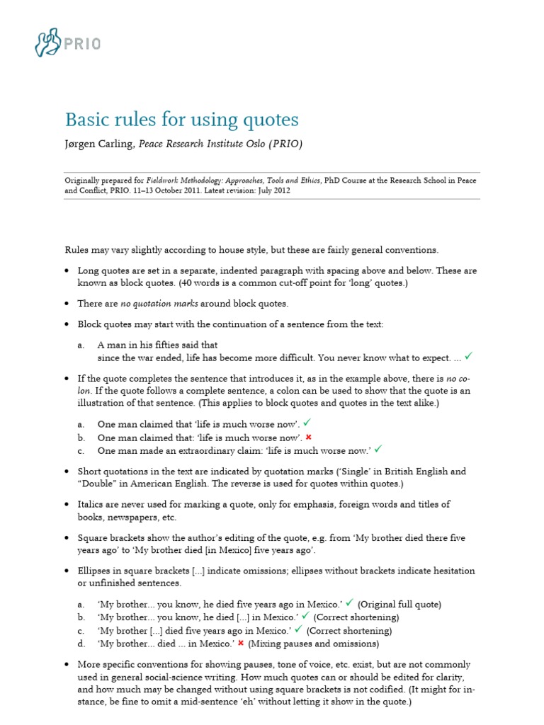 Carling 2012 (Basic Rules For Using Quotes) | PDF | Ellipsis | Bracket