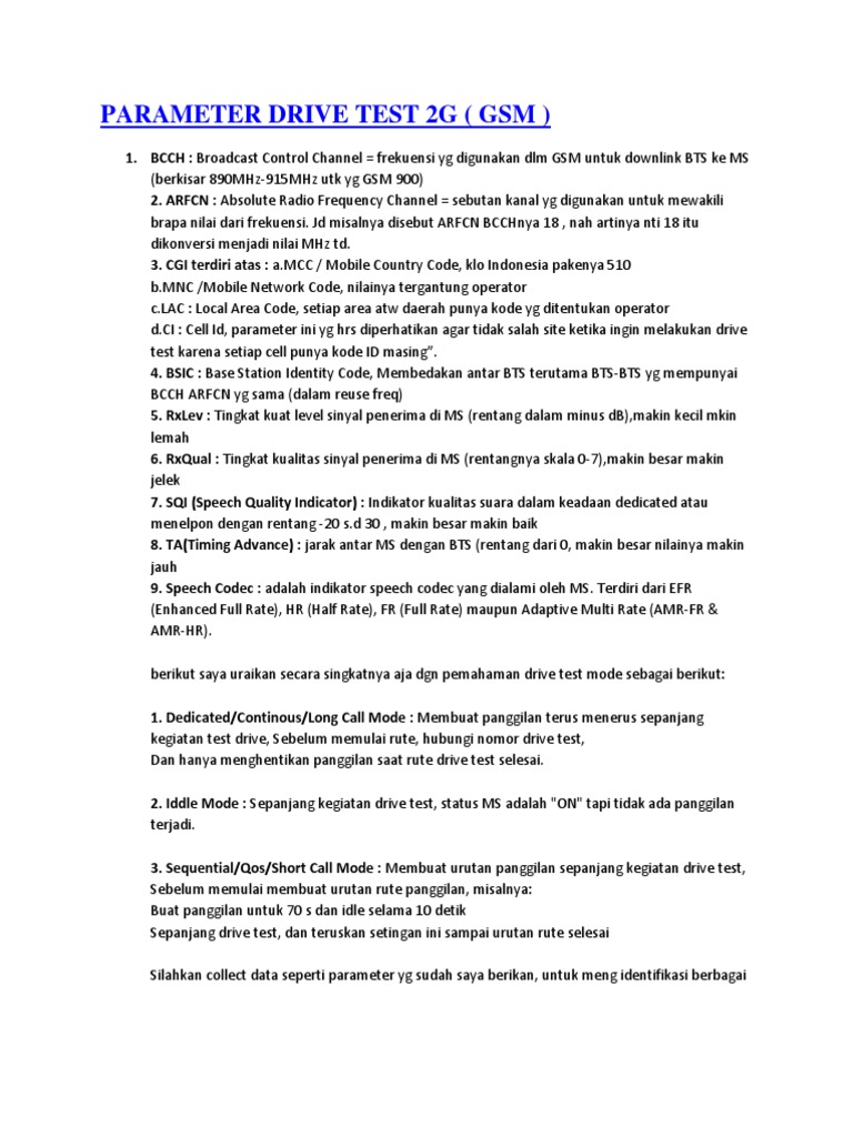 Parameter Drive Test GSM 2G | PDF | Sains & Matematika | Teknologi ...