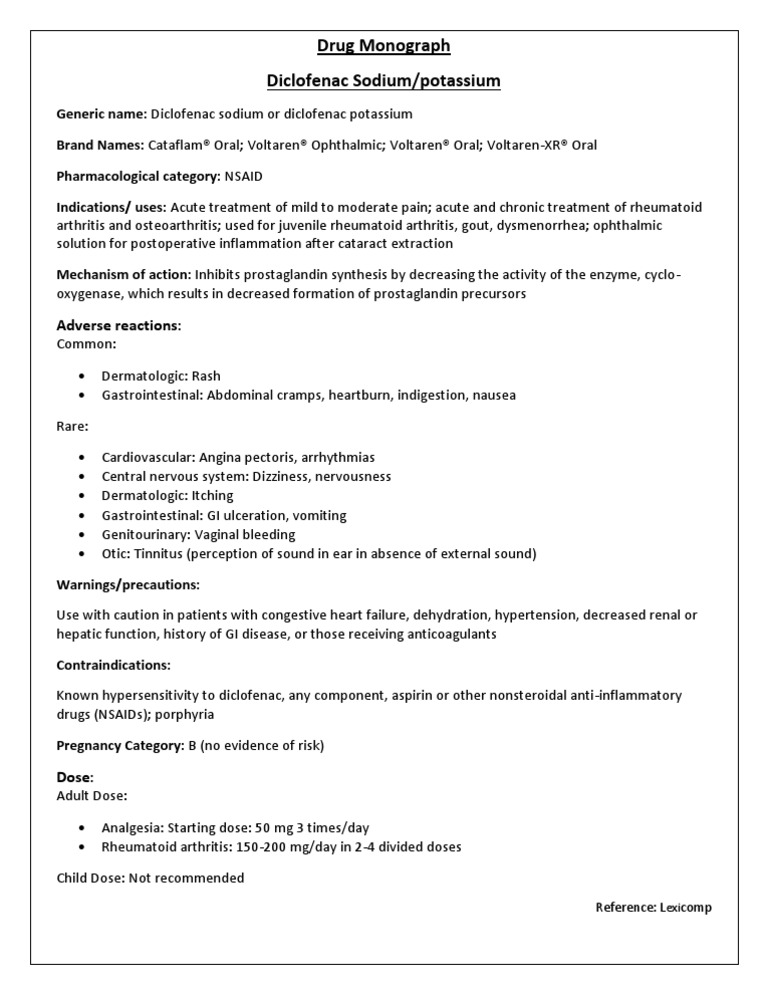 Diclofenac Sodium (Drug Monograph) | PDF