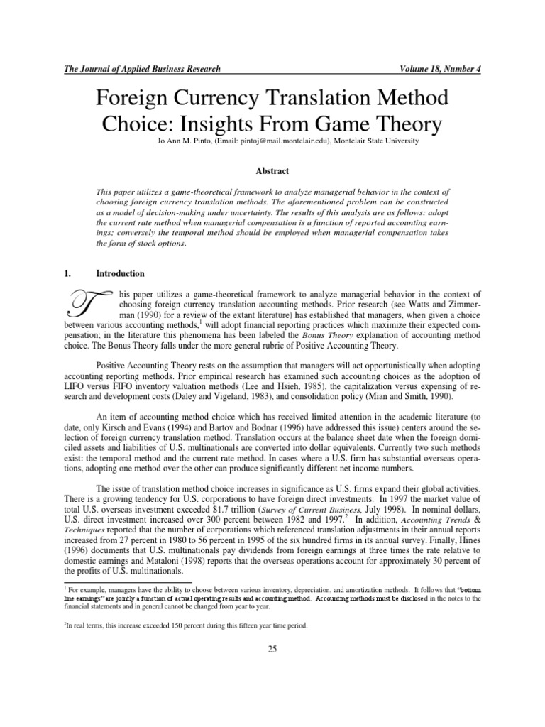 Foreign Currency Translation Method Choice Insights From Game Theory ...