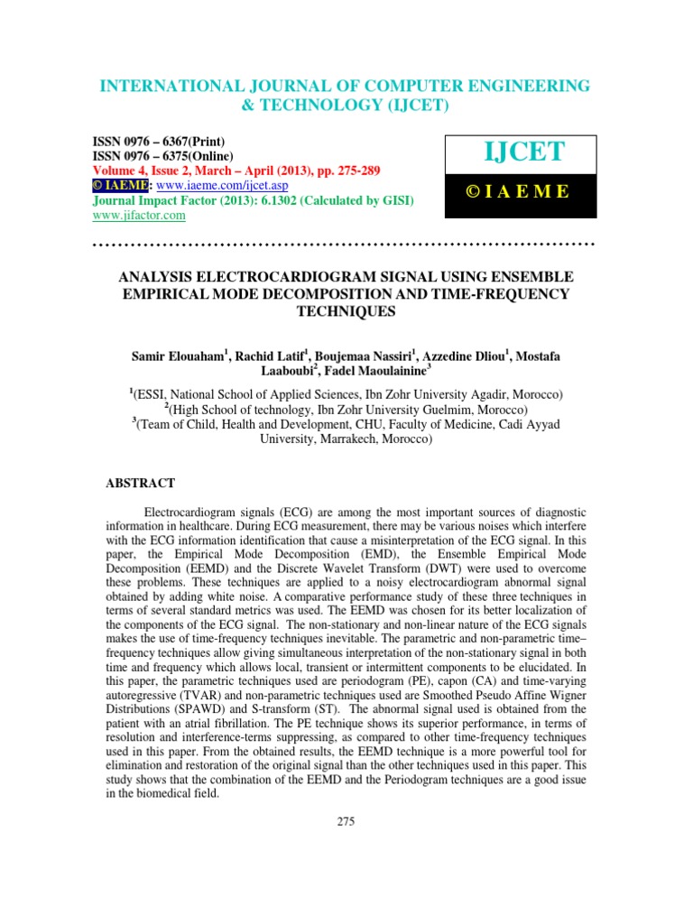 Analysis Electrocardiogram Signal Using Ensemble Empirical Mode Decomposition And Time Pdf