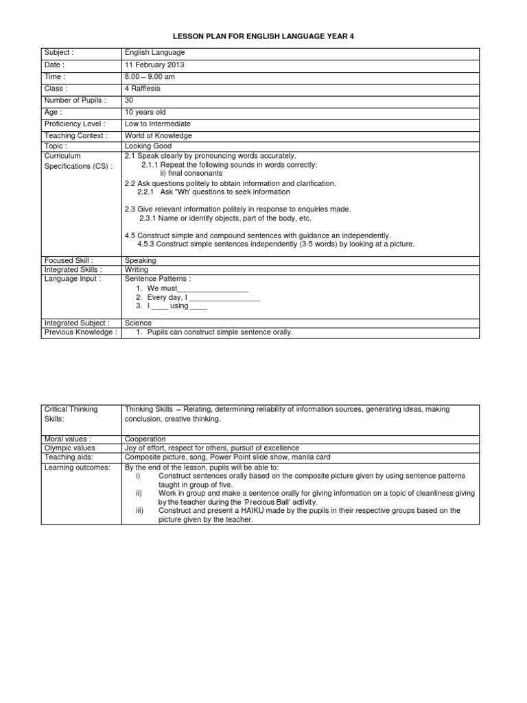 Lesson Plan Speaking | PDF | Lesson Plan | Semiotics