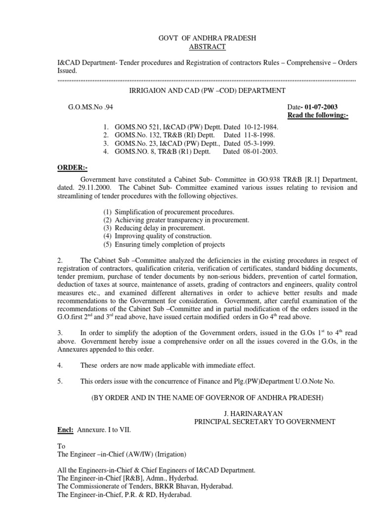 GO94 (Irrigation&CAD) Dept, Govt. of Andhra Pradesh | PDF | General ...
