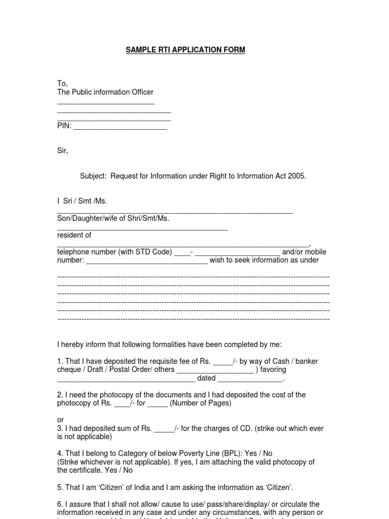 Sample Rti Application Form | PDF