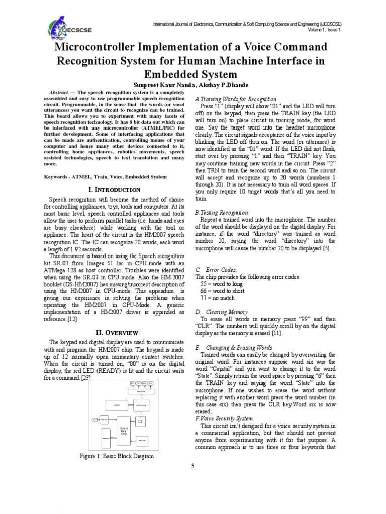 Microcontroller Implementation Of Voice Command Recognition System For Human Machine Interface