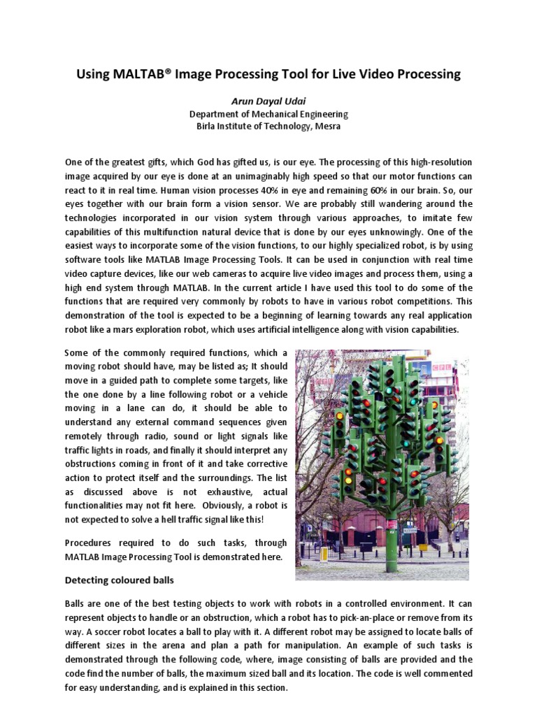 Using Maltab Image Processing Toolbox For Live Video Processing Pdf Image Segmentation Robot
