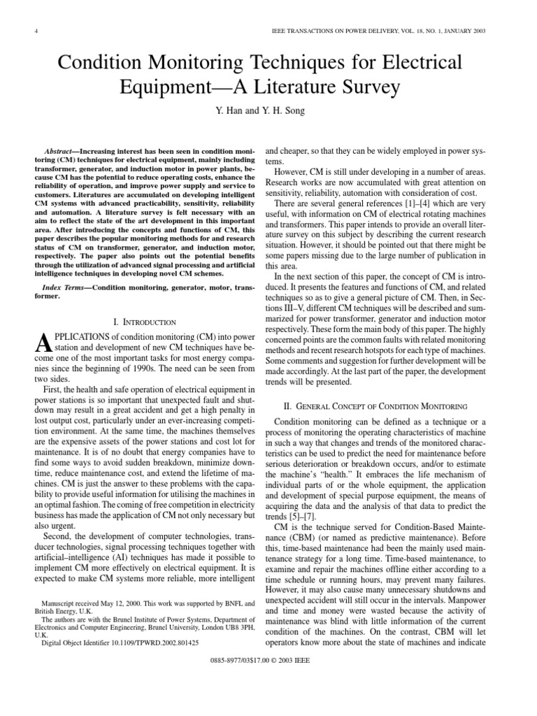 Condition Monitoring Techniques For Electrical Equipment-A Literature ...
