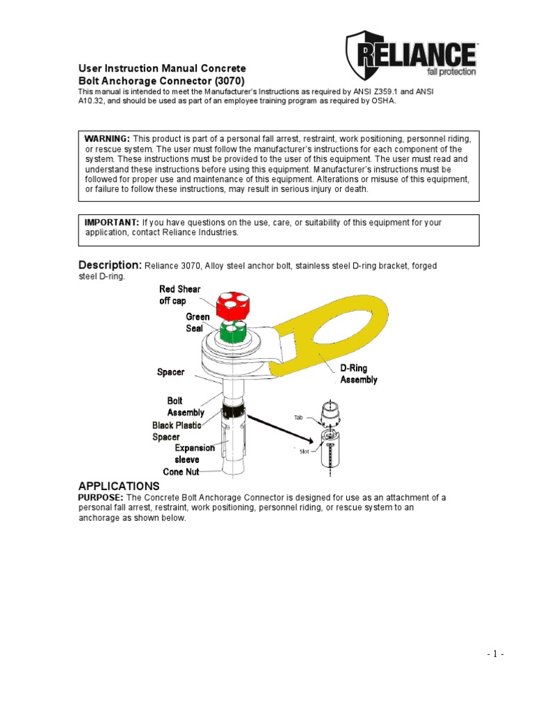 User Instruction Manual Concrete Bolt Anchorage Connector (3070) | PDF ...