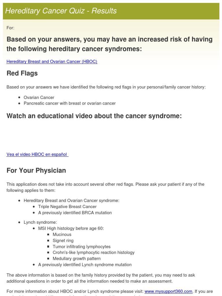 Hereditary Cancer Risk Assessment Results | PDF