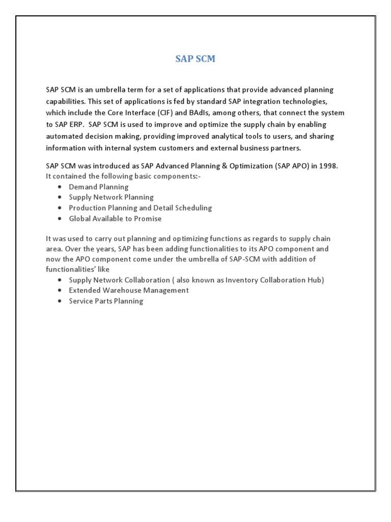 An Overview of SAP SCM: From Advanced Planning Origins to Comprehensive ...