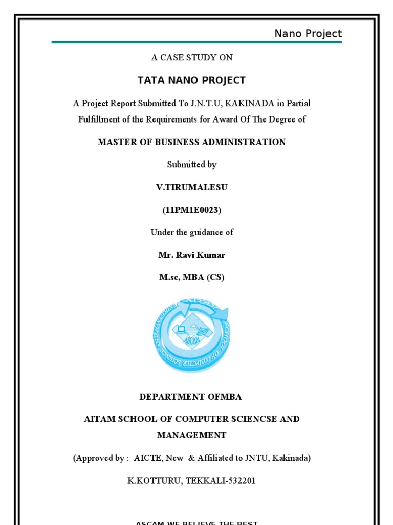 Tata Nano Project | PDF | Vehicles | Transport