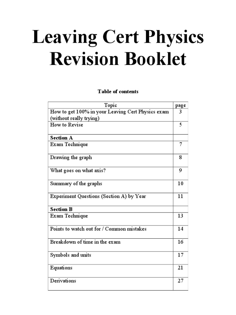 Leaving Cert Physics Revision Booklet | PDF | Force | Electric Current