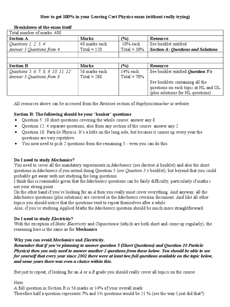 How to Get 100% in Your Leaving Cert Physics Exam (Without Really ...