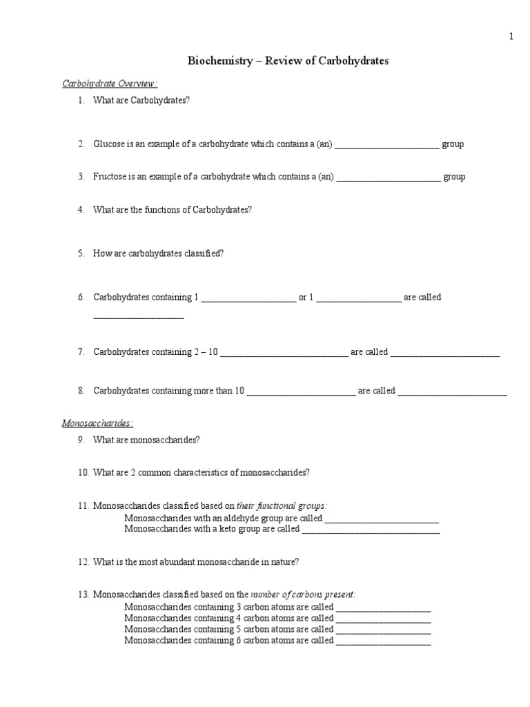 Biochemistry Study Guide - Carbohydrates | PDF | Glycogen | Carbohydrates