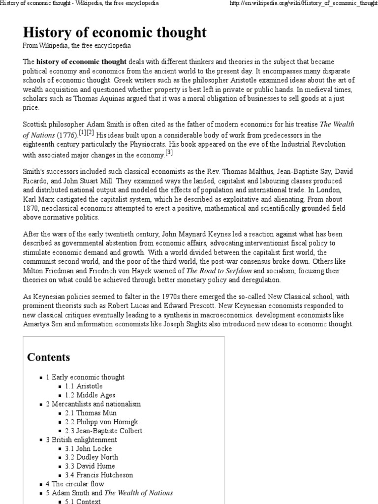 History of Economic Thought - Wikipedia, The Free Encyclopedia | Value ...