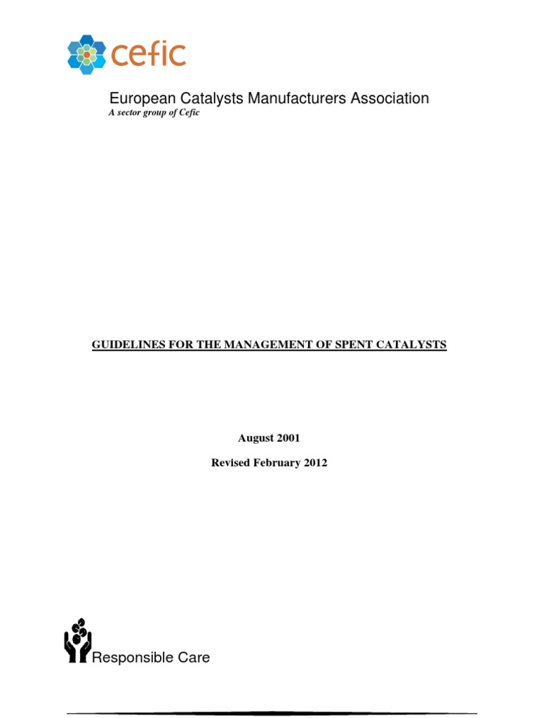 CEFIC - Guidelines For The Management of Spent Catalyst | PDF | Waste Management | Waste