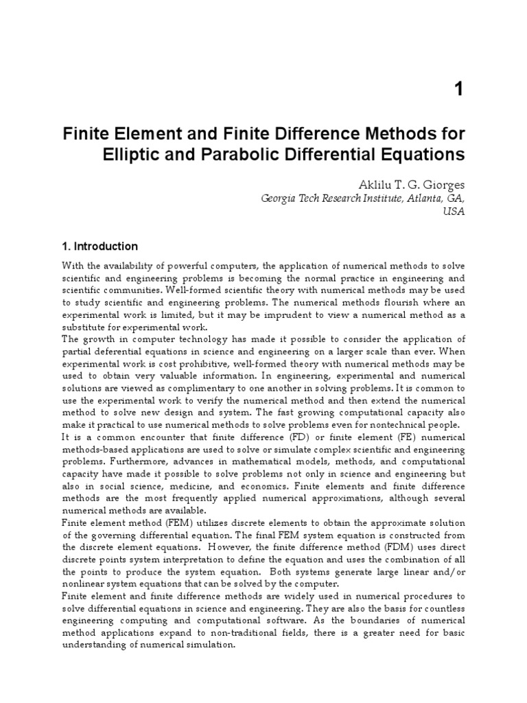 Use of Finite Element and Finite Difference Methods For Solving ...