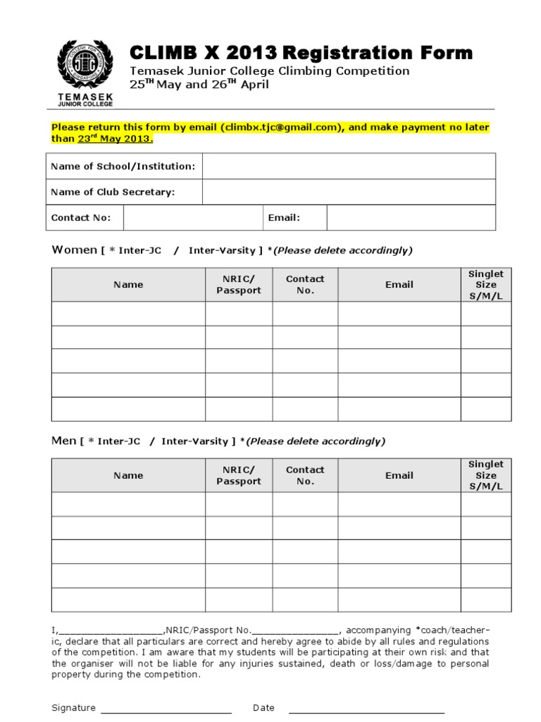 Climb X 2013 Registration Form | PDF | Government | Business