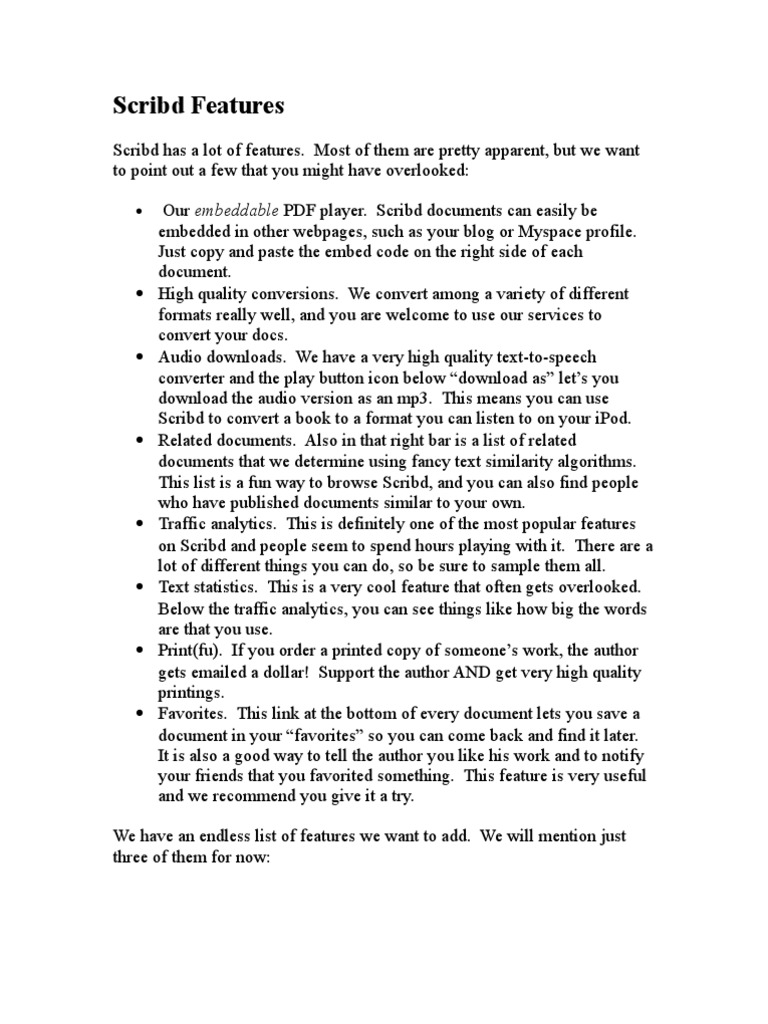 Scribd Features | PDF | Scribd | Cyberspace
