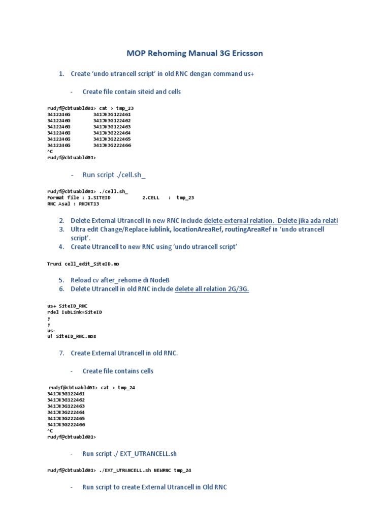 MOP Rehoming Manual 3G Ericsson | PDF