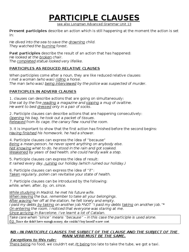 Participle Clauses-A Brief Summary | Clause | Grammar