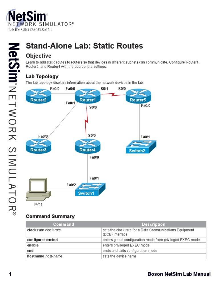 Netsim Static Routes | PDF | Ip Address | Router (Computing)