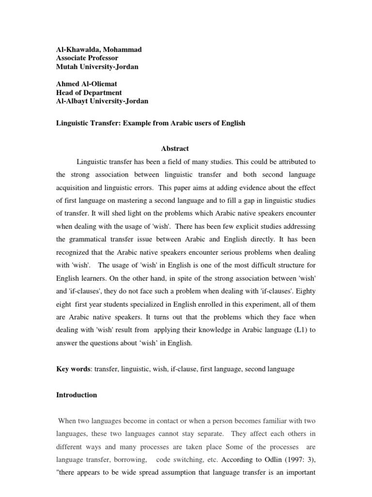 Linguistic Transfer Example From | Download Free PDF | Second Language ...