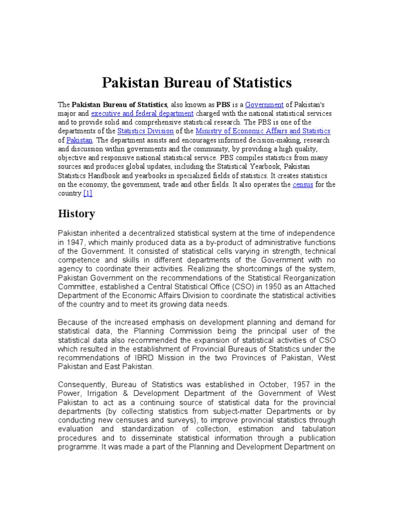Pakistan Bureau of Statistics | PDF | Pakistan | Census