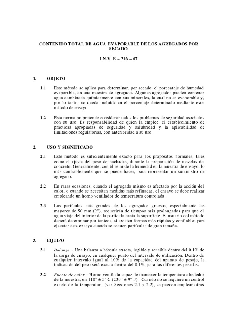 Norma INV E-216-07, Astm c566 | PDF | Calor | Agua