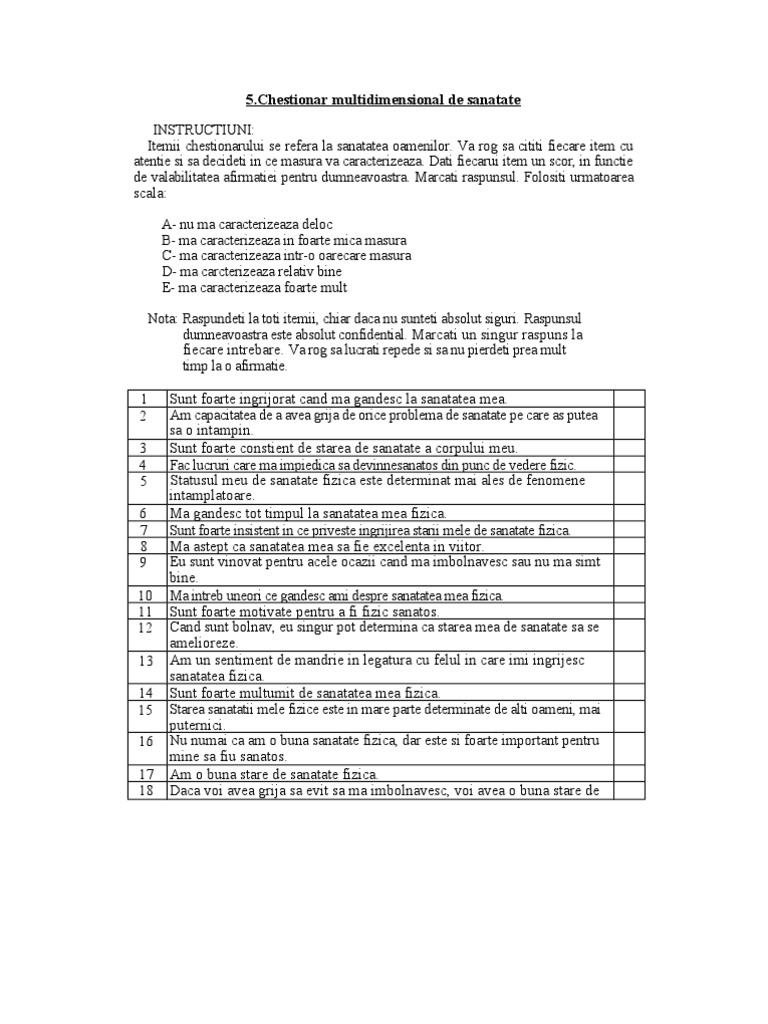 Chestionar de Sanatate | PDF