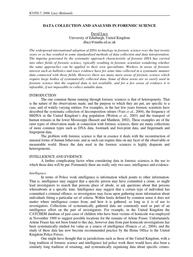 Data Collection and Analysis in Forensic Science: ICOTS-7, 2006: Lucy ...