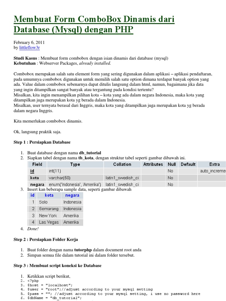 Membuat Form ComboBox Dinamis Dari Database Mysql Dan PHP | PDF