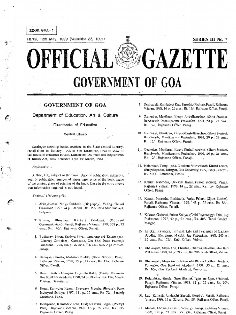 Books Published in Goa 1998 | PDF | Lottery