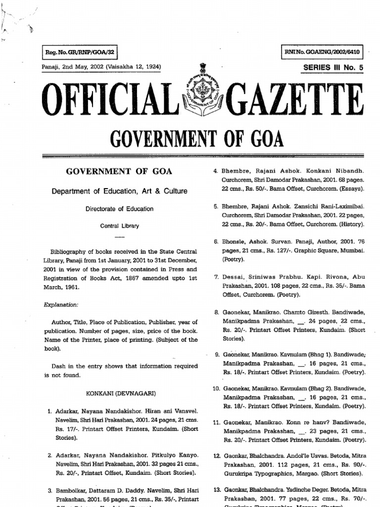 Books Published in Goa 2001 | PDF | Lawsuit | Government