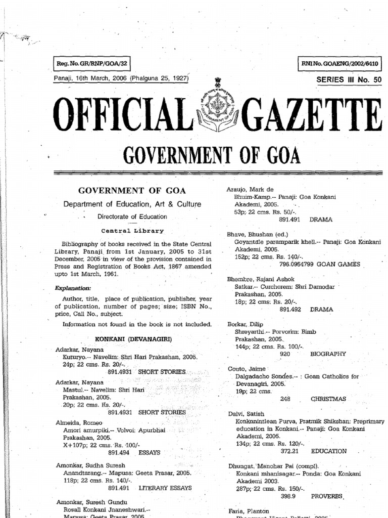 Books Published in Goa 2005 | PDF