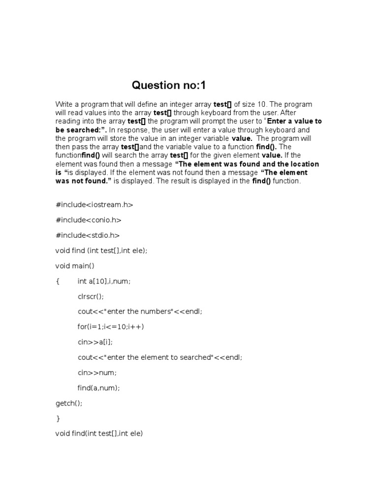 Question No:1: Be Searched:". in Response, The User Will Enter A Value ...