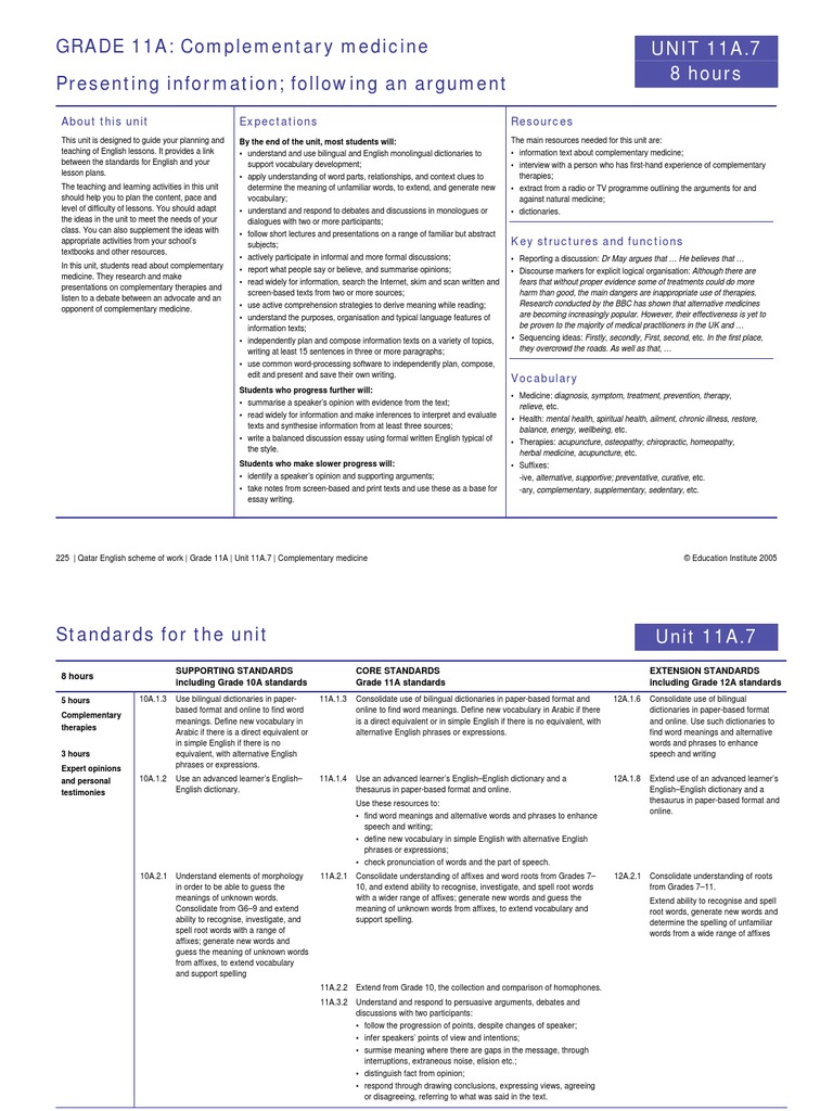 GRADE 11A: Complementary Medicine Presenting Information Following An Argument | PDF ...