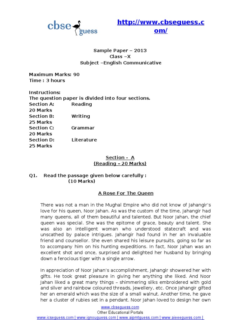 English Communicative Sample Paper | PDF | Travel