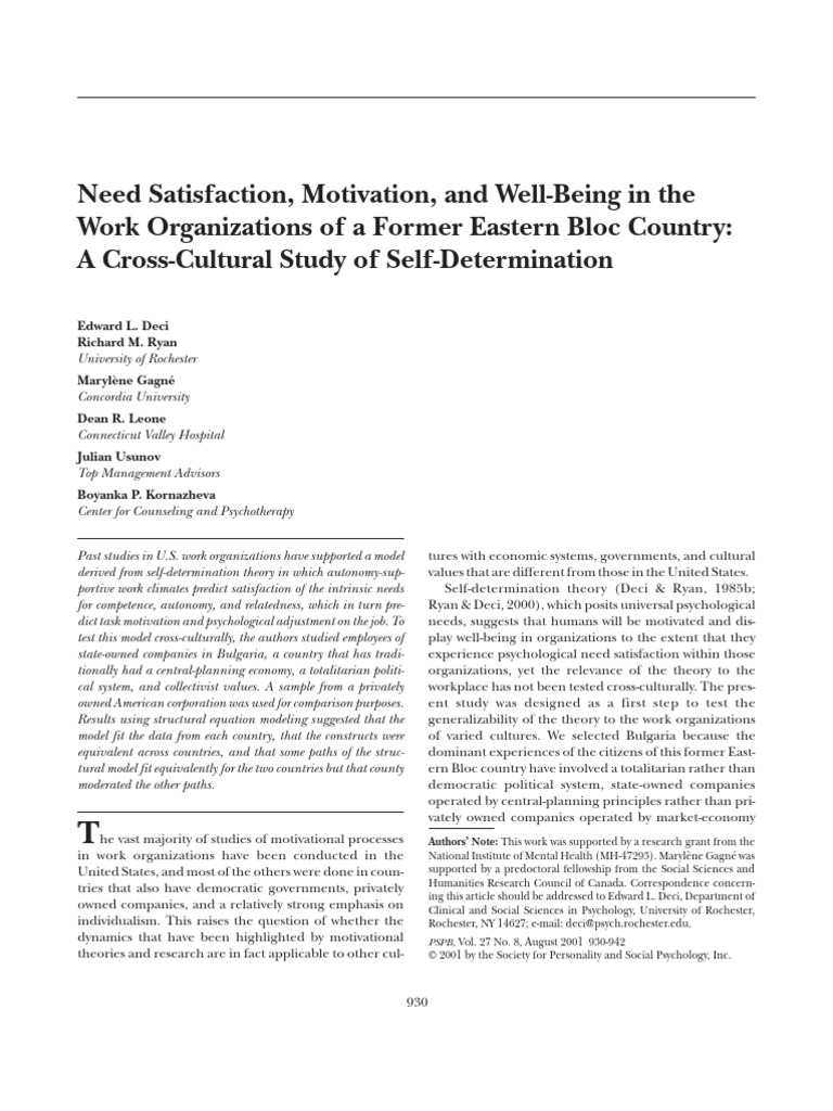 A Need Satisfaction, Motivation, and Well-Being | PDF | Motivation ...